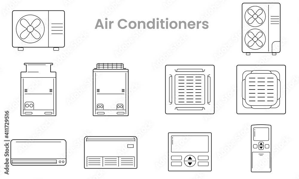 Vector Icons set of Air conditioners module in various type Stock ...