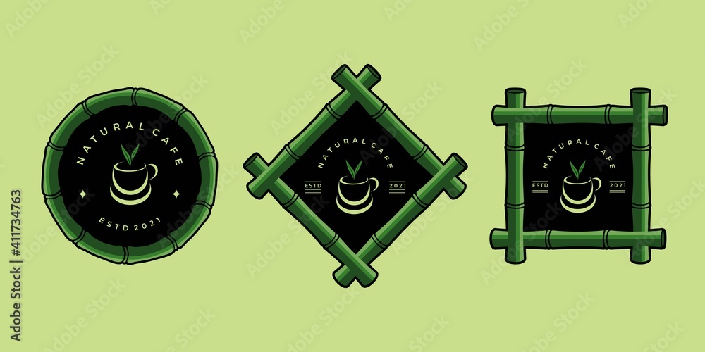Nature cafe logo with bamboo illustration frame. Logo template for ...
