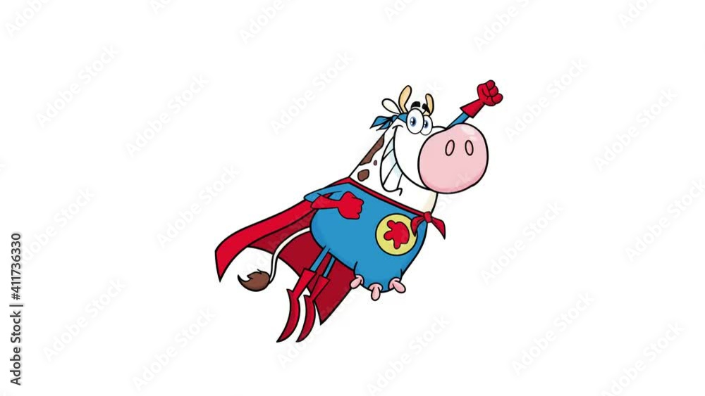 Super Hero Cow Cartoon Character Flying. 4K Animation Video Motion ...