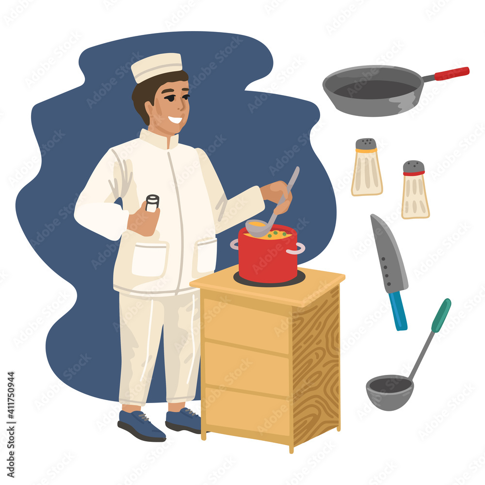 Cook. Professions, character and items for his work. Children's ...