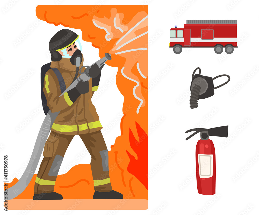 Firefighter and fire. Professions, character and items for his work ...