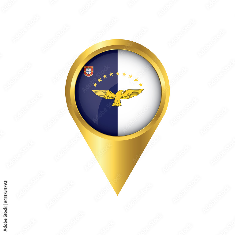 Flag of Azores.symbol check in Azores, golden map pointer with the ...