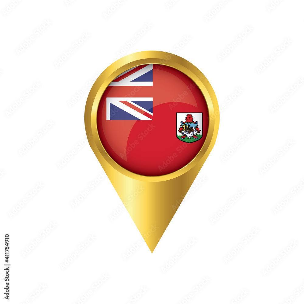 Flag of Bermuda.symbol check in Bermuda, golden map pointer with the ...