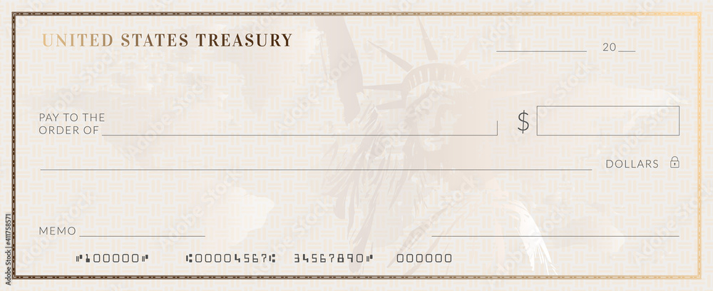 Blank stimulus bank check template. Fake checkbook mockup. Stock Vector ...