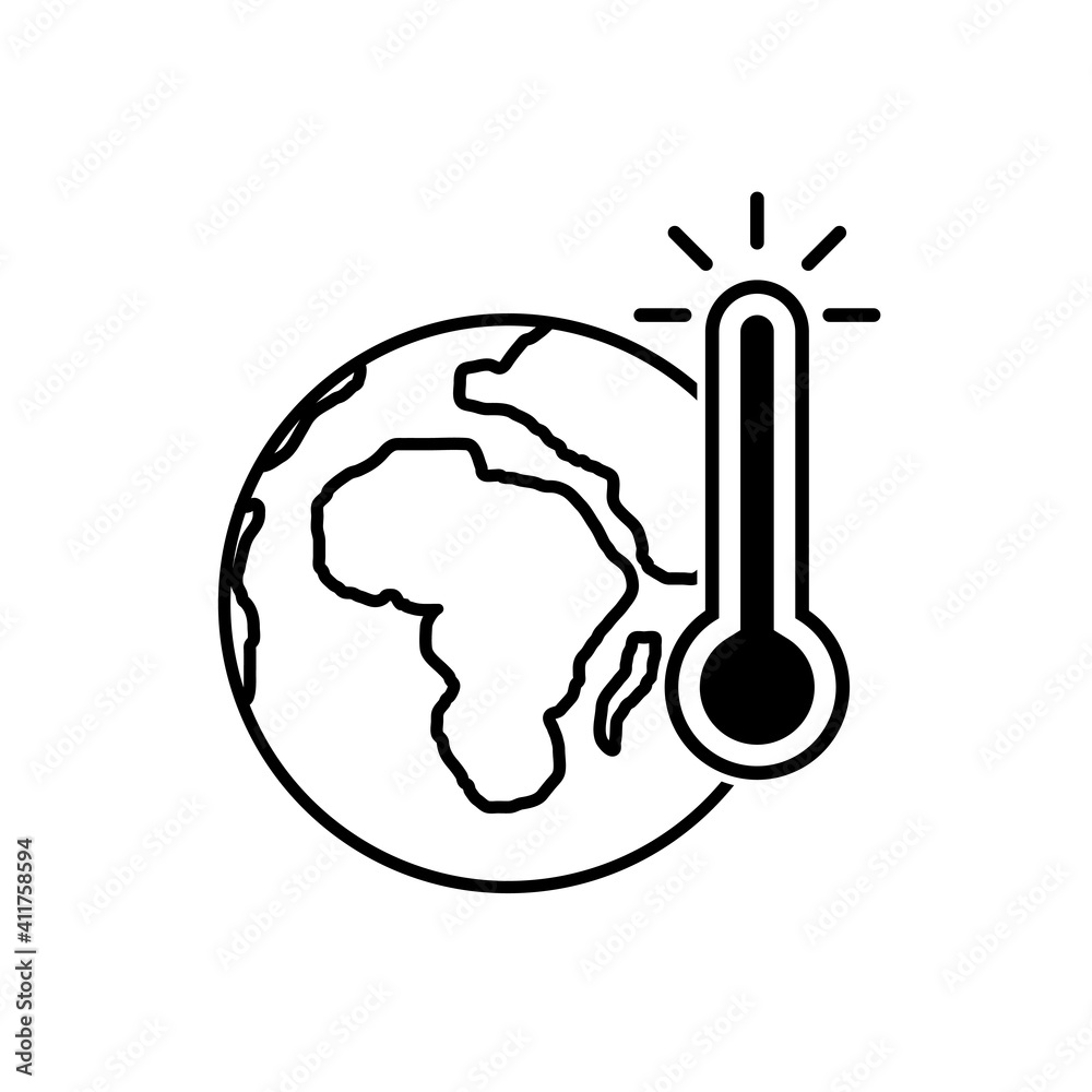 Global warming icon vector global with thermometer symbol for graphic ...