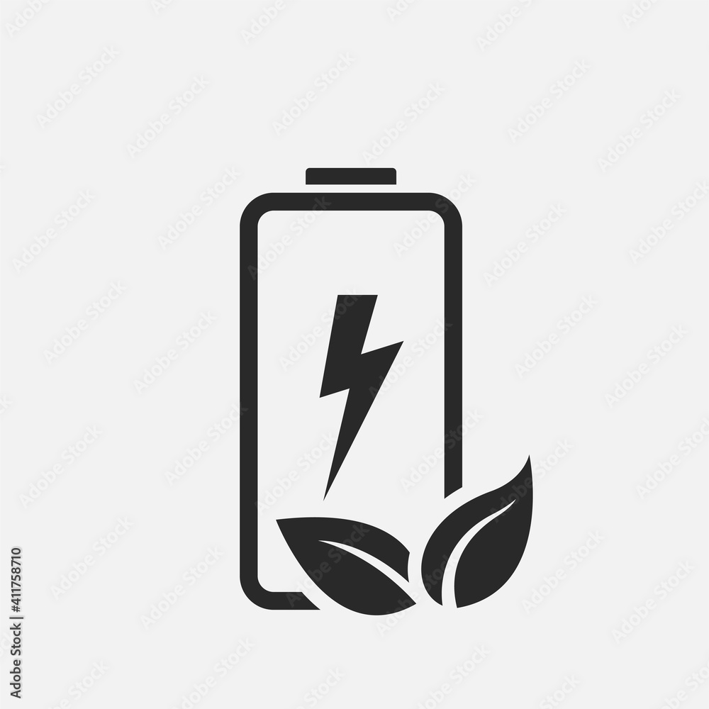 eco friendly battery icon. energy and environment symbol. isolated ...
