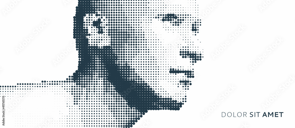 Abstract man head made from dots. Side view of dotted face background ...