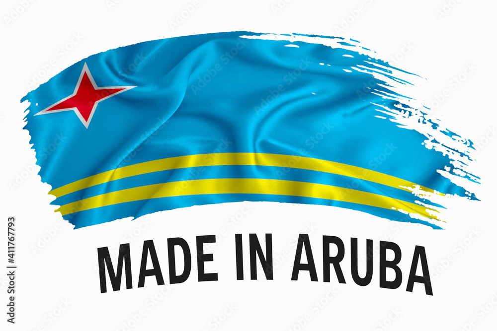 Made in Aruba handwritten vintage ribbon flag, brush stroke, typography ...