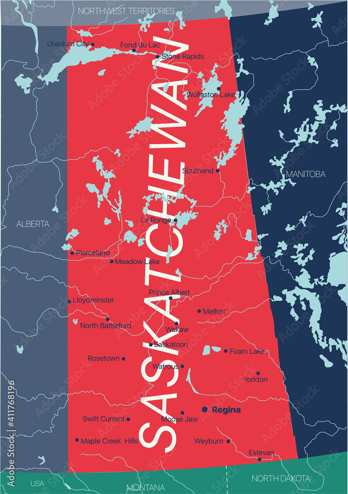 Saskatchewan province vector editable map of the Canada with capital ...