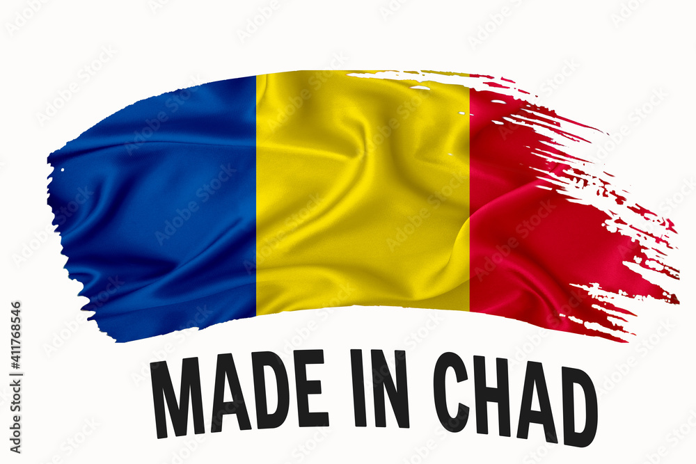 Made in Chad handwritten vintage ribbon flag, brush stroke, typography ...