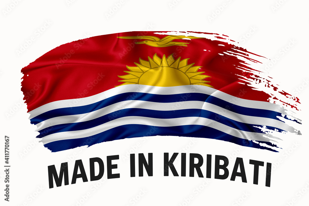Made in Kiribati handwritten vintage ribbon flag, brush stroke ...
