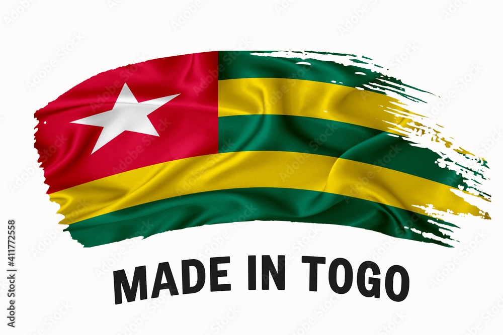 Made in togo handwritten vintage ribbon flag, brush stroke, typography ...