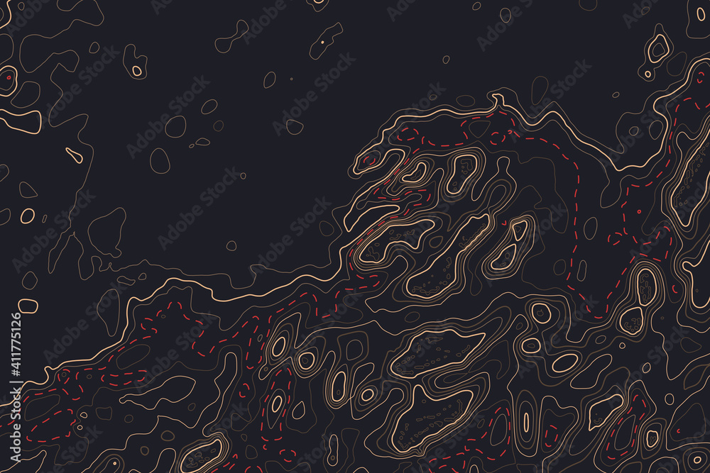 Topo map decorative background with contour lines and linear grid ...