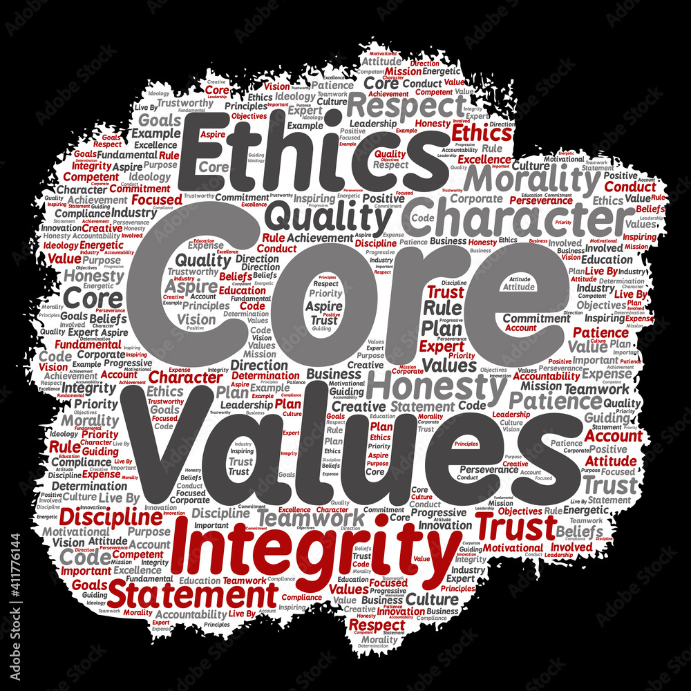 Vector conceptual core values integrity ethics paint brush paper ...
