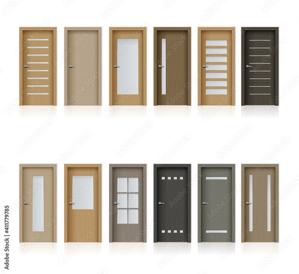 Interior doors isolated vector realistic design elements for room or ...