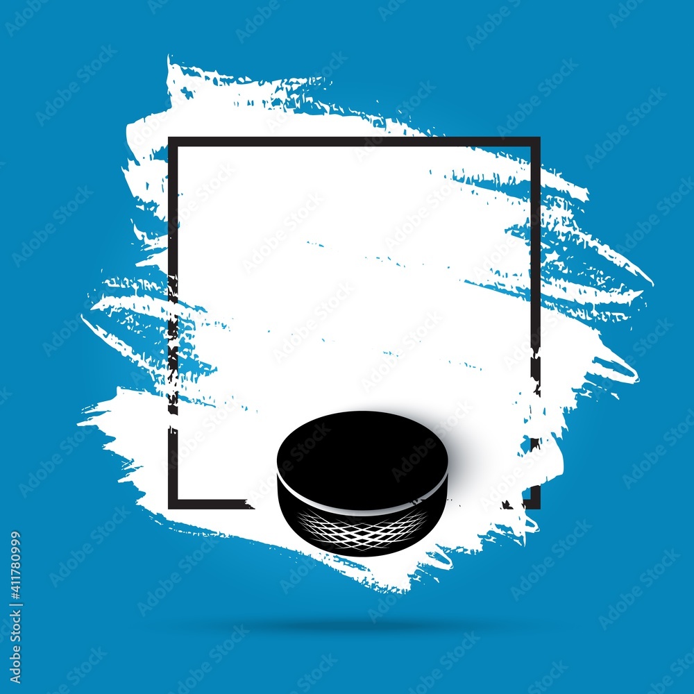Ice hockey, hockey puck on ice rink background, vector flyer poster or ...