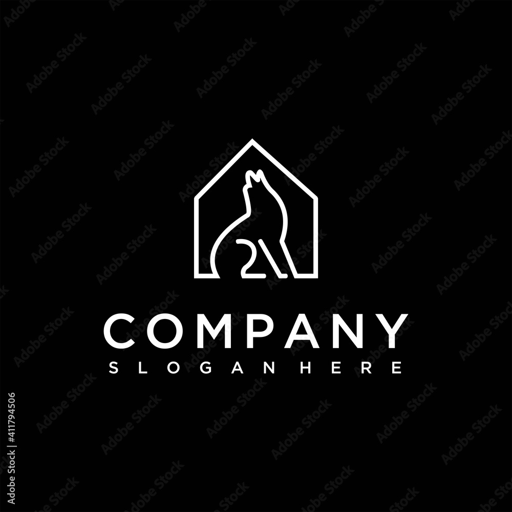 wolf house vector outline logo design Stock Vector | Adobe Stock