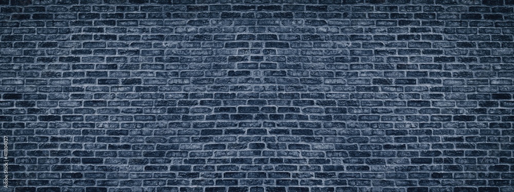 Navy blue brick wall wide texture. Indigo masonry large long background ...