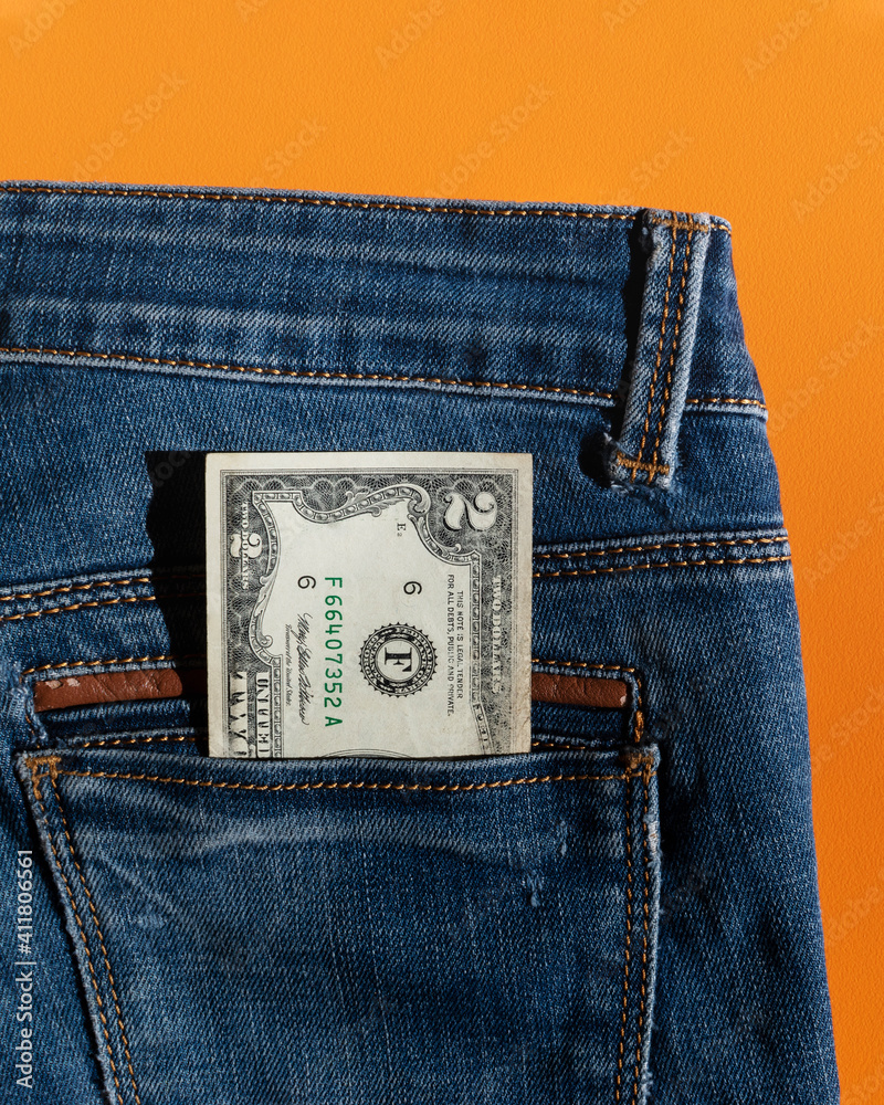 Two-Dollar Bill, Rare 2 American dollar bill in denim trouser pocket ...