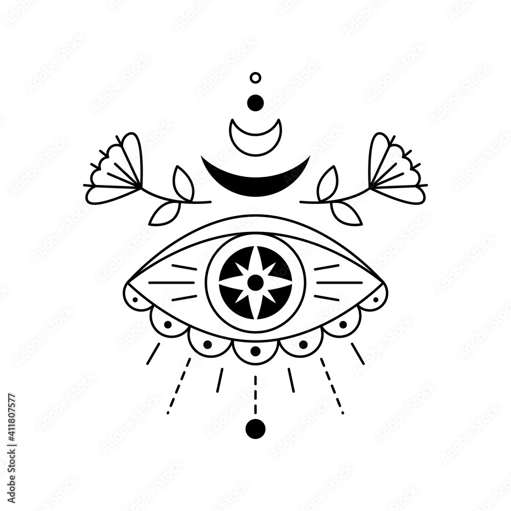 Vector illustration of mystic eye, providence sight. Magic witchcraft ...