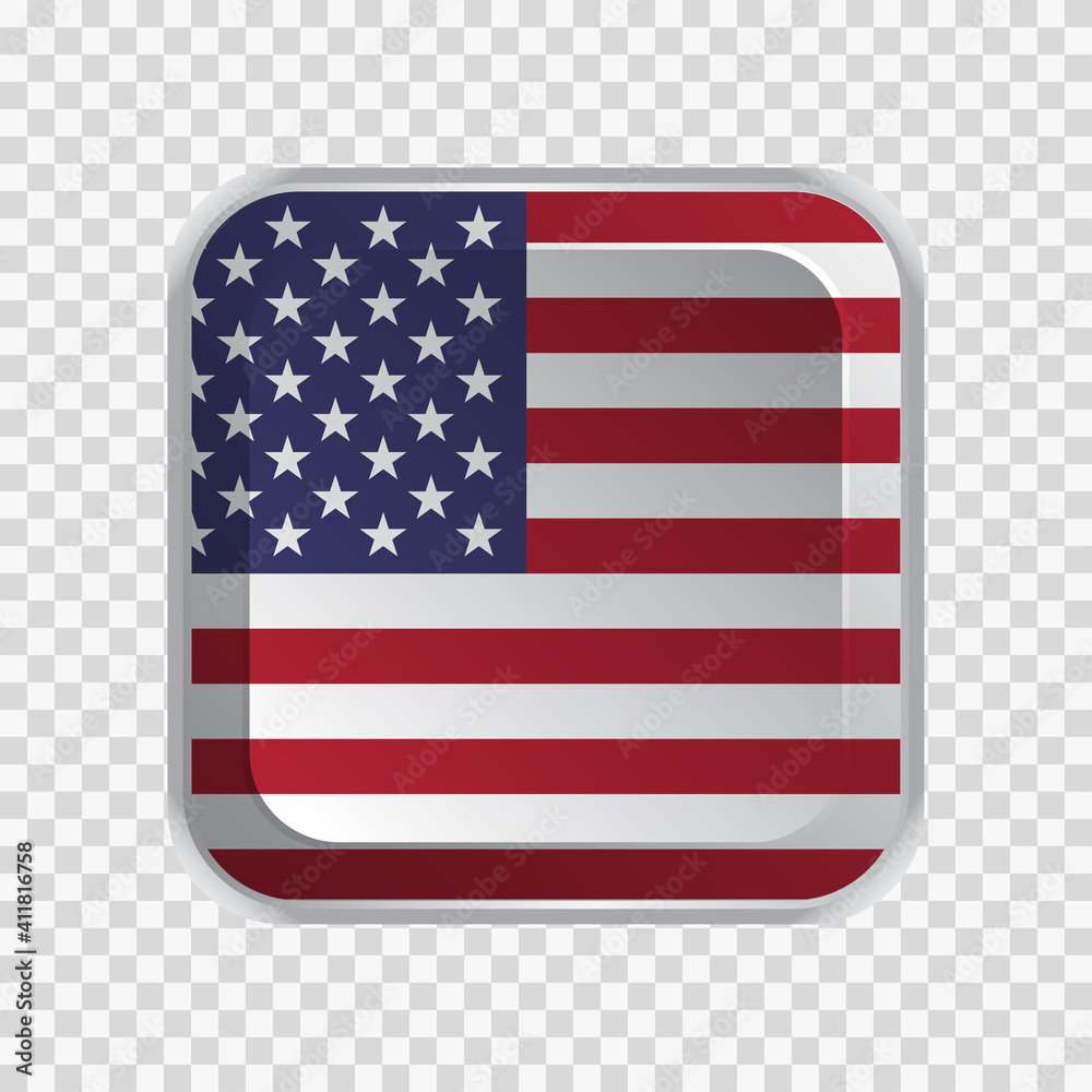 Flag of USA on square button on transparent background element for ...