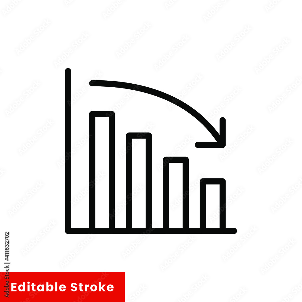 Graph down, reduce progress line icon. Simple outline style efficiency ...