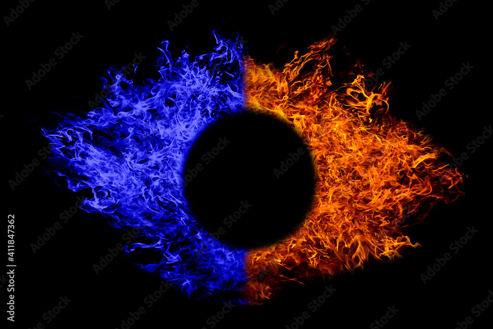 Orange and blue flame on black background Stock Photo | Adobe Stock