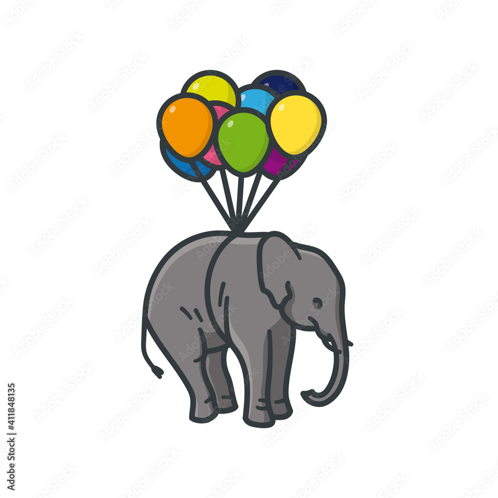 Levitating elephant hanging on bundled balloons isolated vector ...