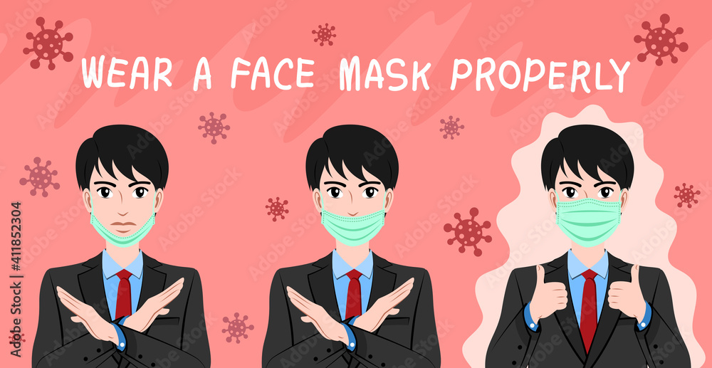 Vector cartoon portrait young male wearing medical face protective mask ...