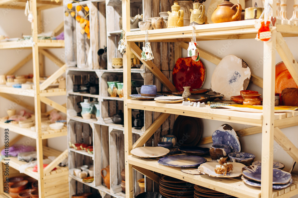 Interior of the Creative pottery studio with elements of pottery and ...