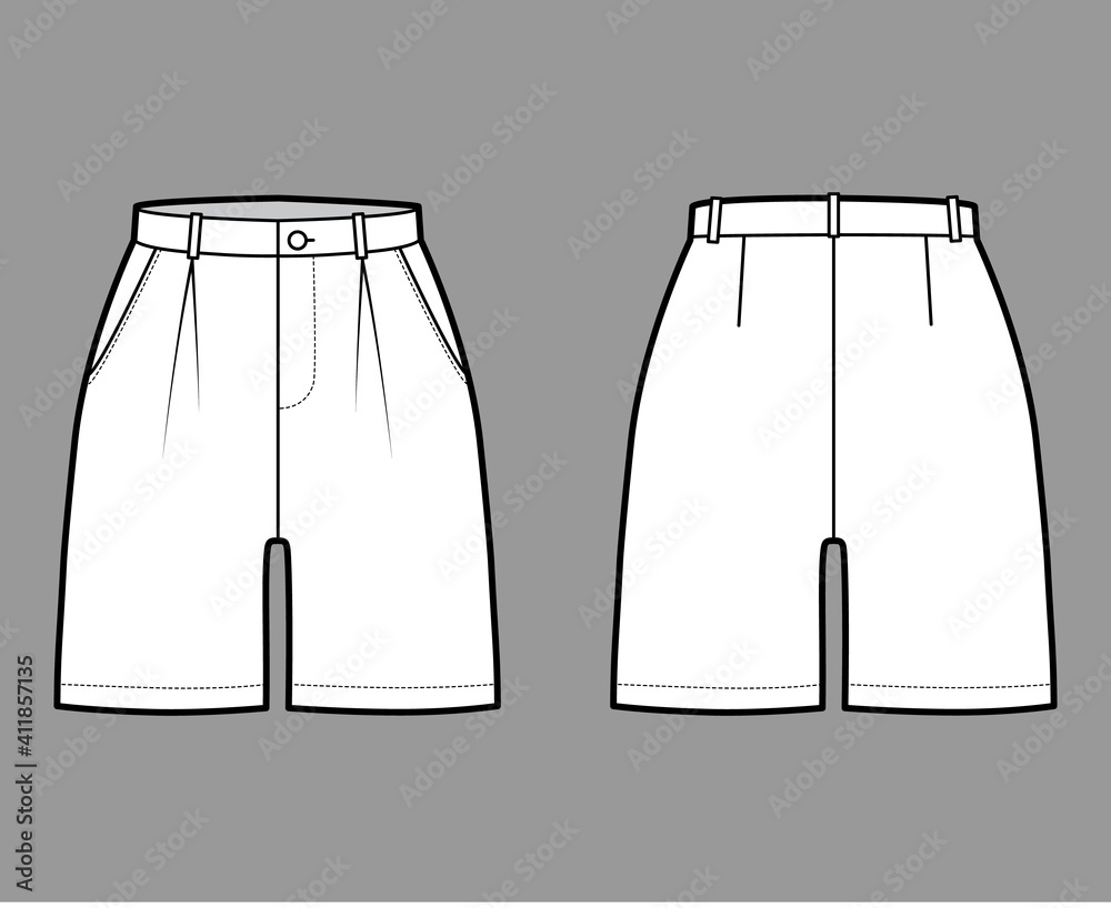 Short pants technical fashion illustration with mid-thigh length ...