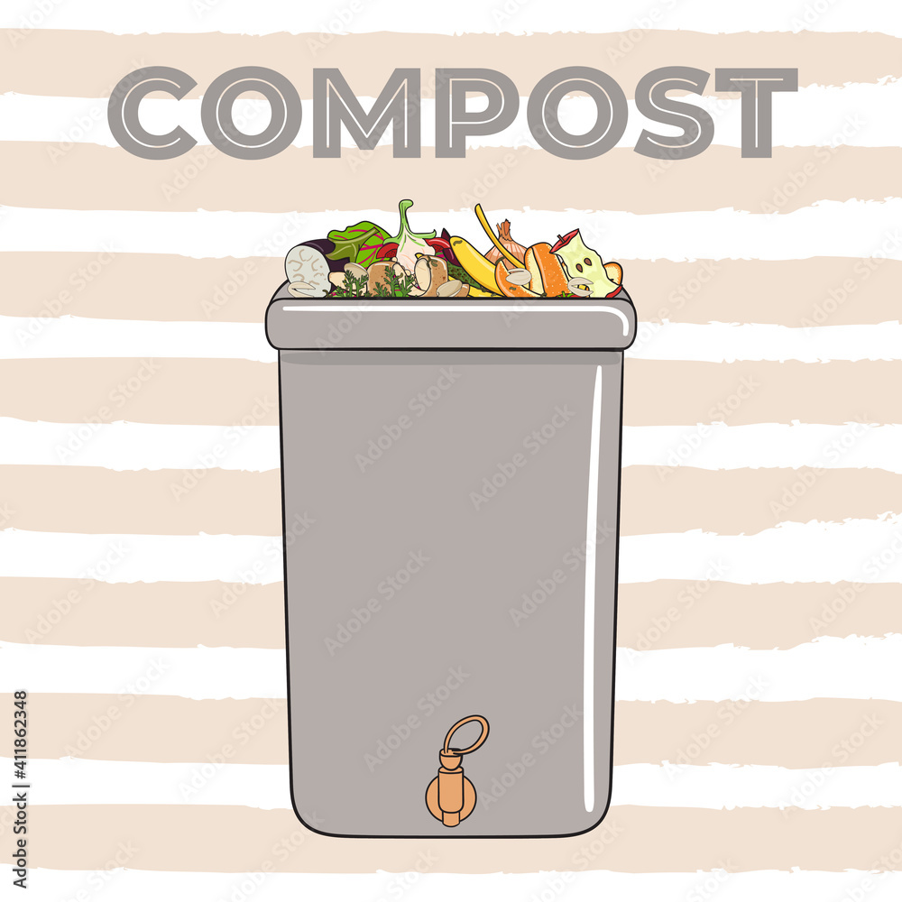 Composting bin with kitchen scraps, fruits and vegetables. No food ...