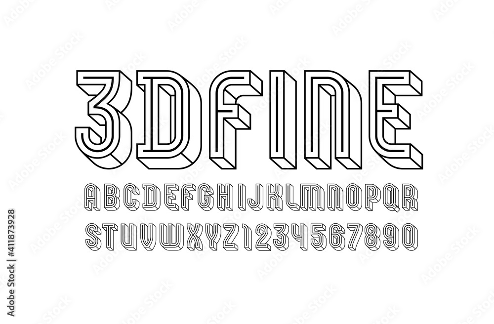3D Font from outline, trendy modern alphabet, letters and numbers ...