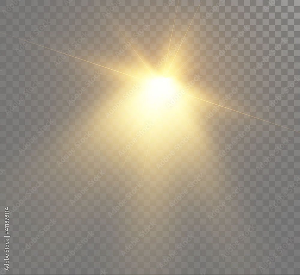 Bright light effect with rays and highlights for vector illustration ...