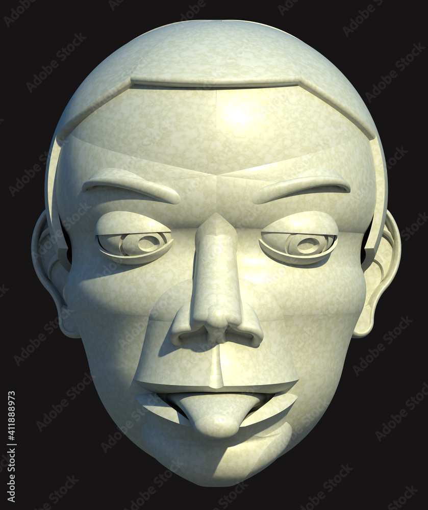 Stone head live sculpture making funny faces 3D illustration 3. Thong ...