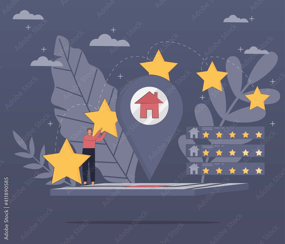 Location rating Vector illustration with character. Rating of the cafe ...