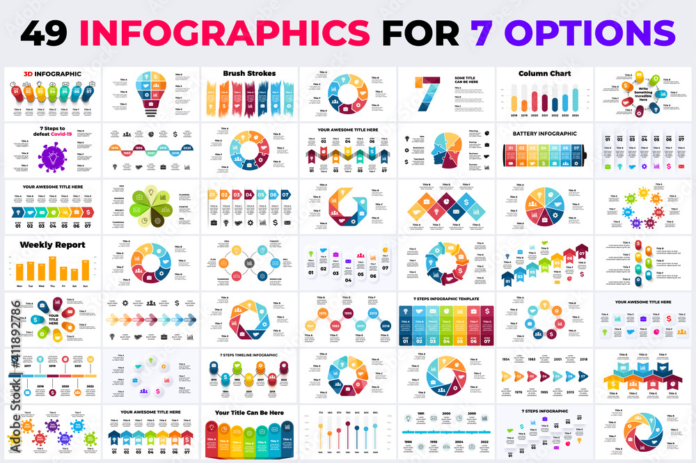 49 Infographics for 7 options. Presentation slide templates. Circle ...