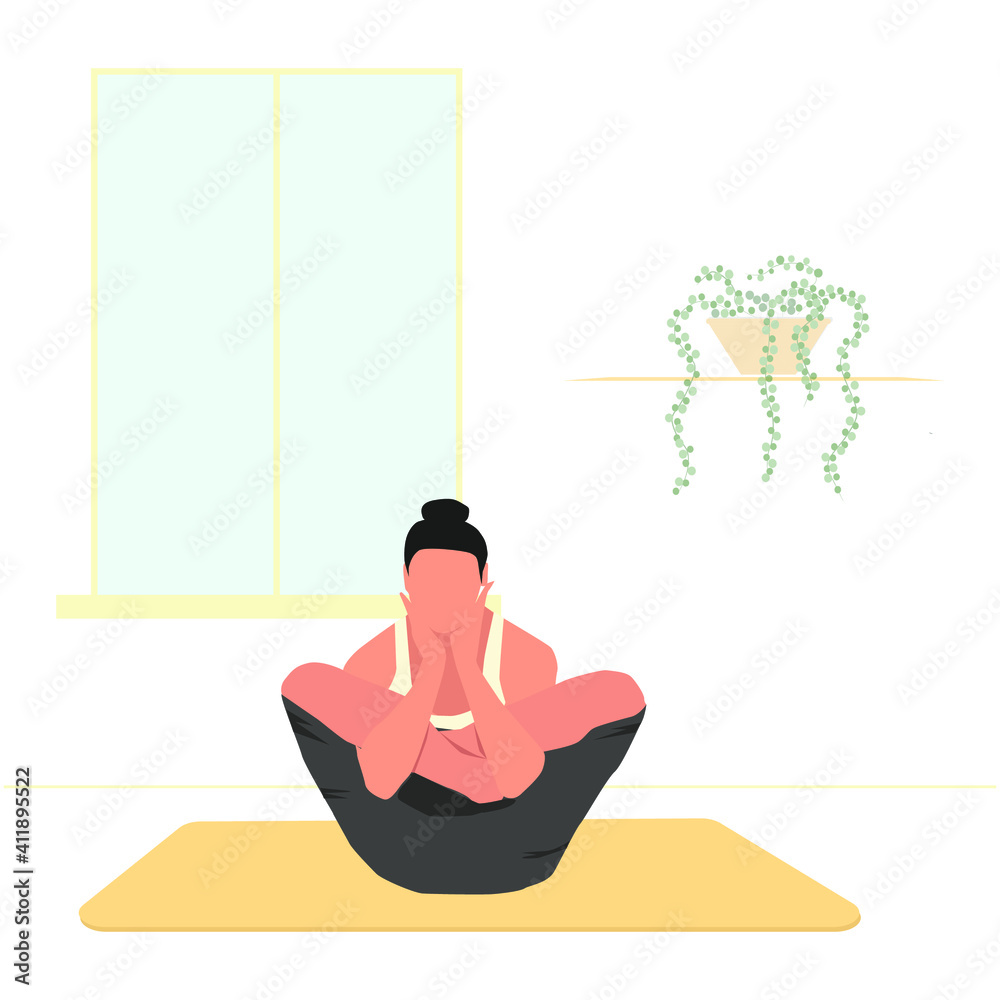 Vector illustration Woman practicing Garbha Pindasana asana or fetal ...