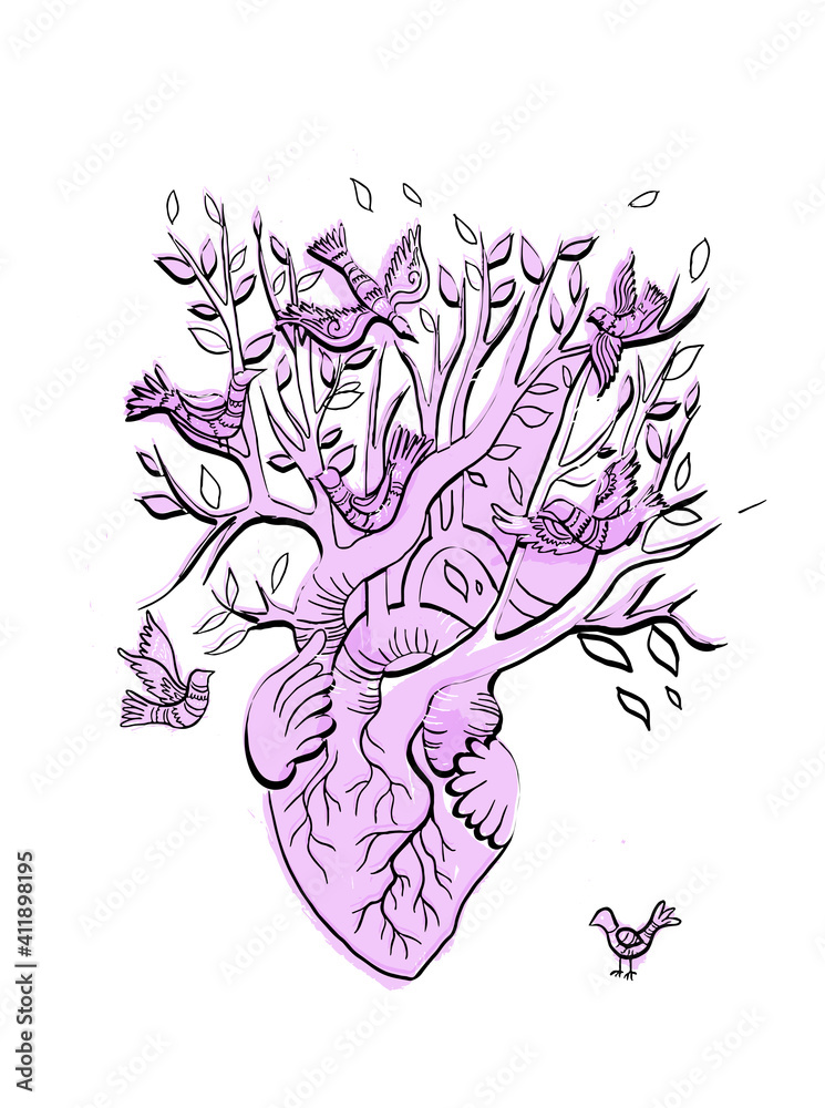 Human Heart Tree Tattoo
