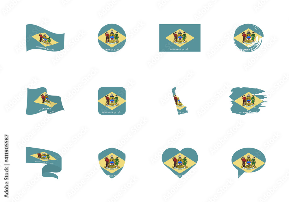 Delaware - flat collection of US states flags. Flags of twelve flat ...