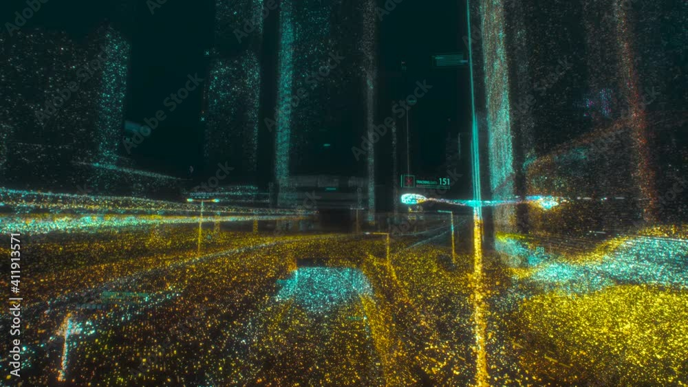 Digital model of a city street by laser scanning. 3D point cloud from ...