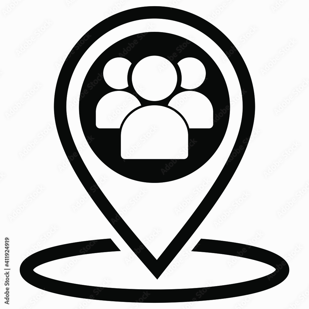 Group of people location icon. Gathering people. Place on the map of people. Vector icon. Stock ...