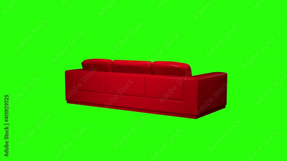 Animation of movement and rotation of a colored sofa on a green ...
