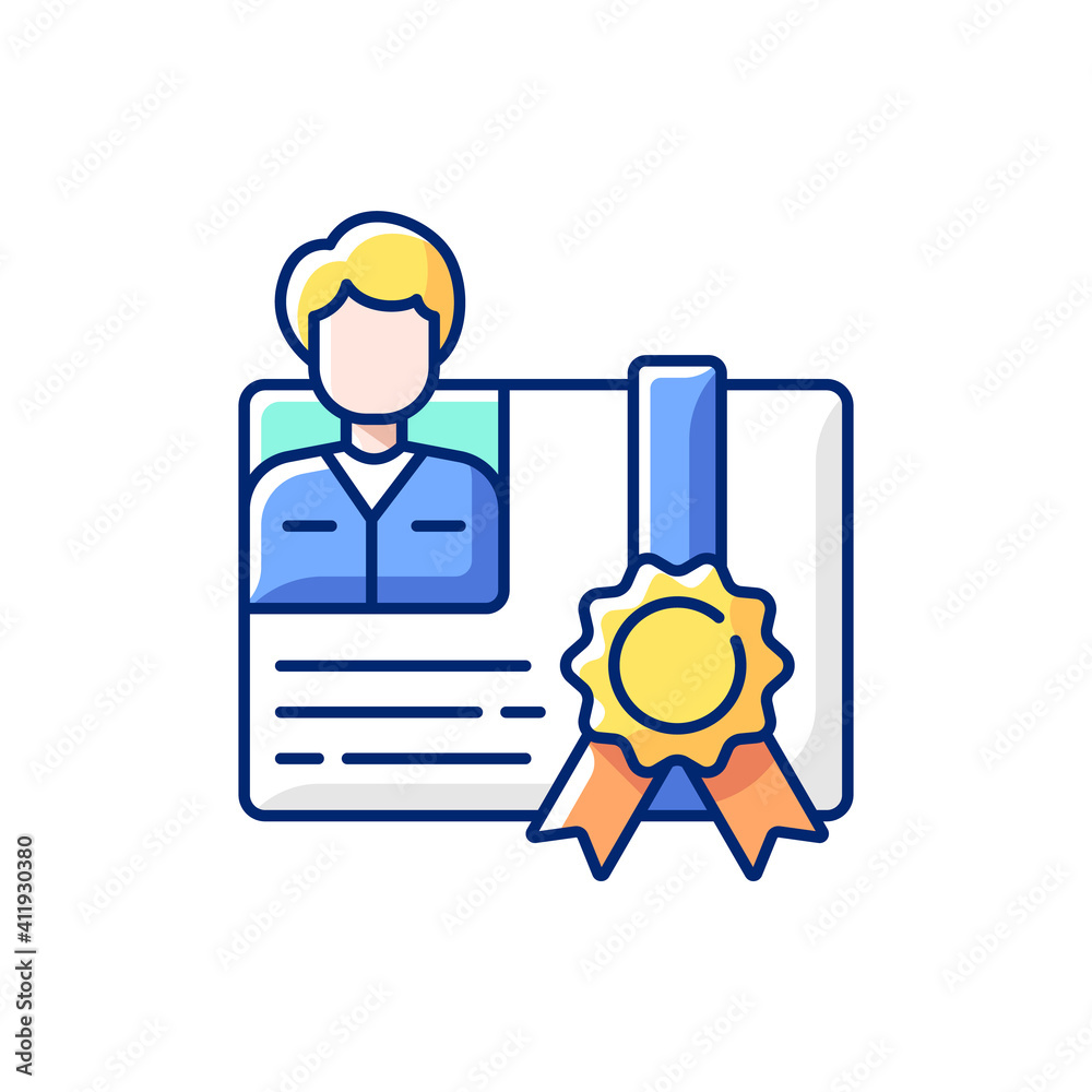 Workshop certificate RGB color icon. Result of study. Proof of ...