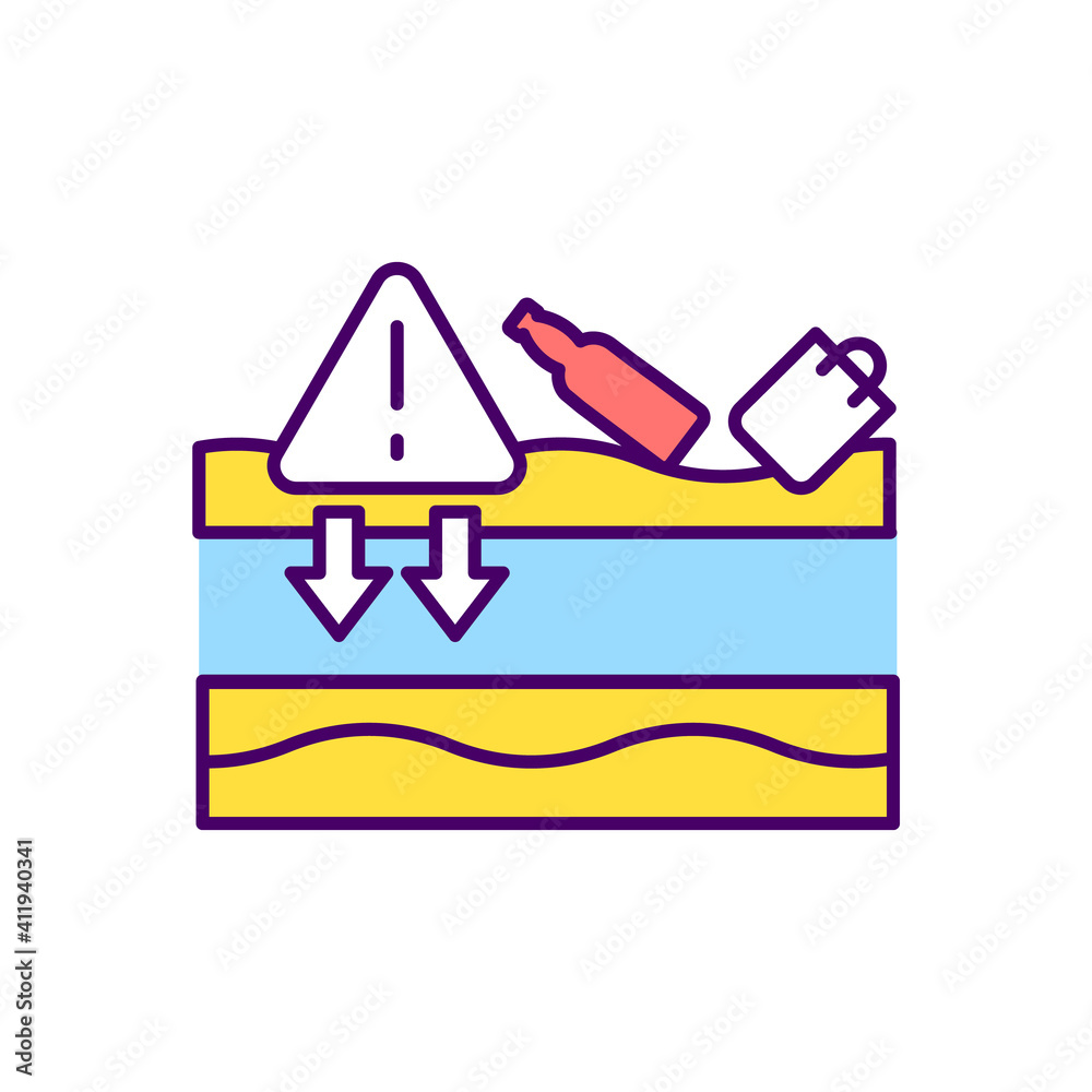 Runoff pollution RGB color icon. Surface water sources protection ...