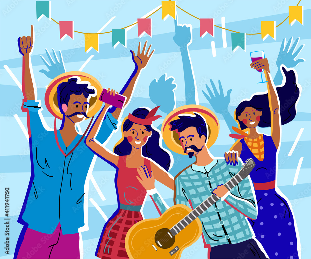 Male and female characters are celebrating Festa Junina. Latin american ...