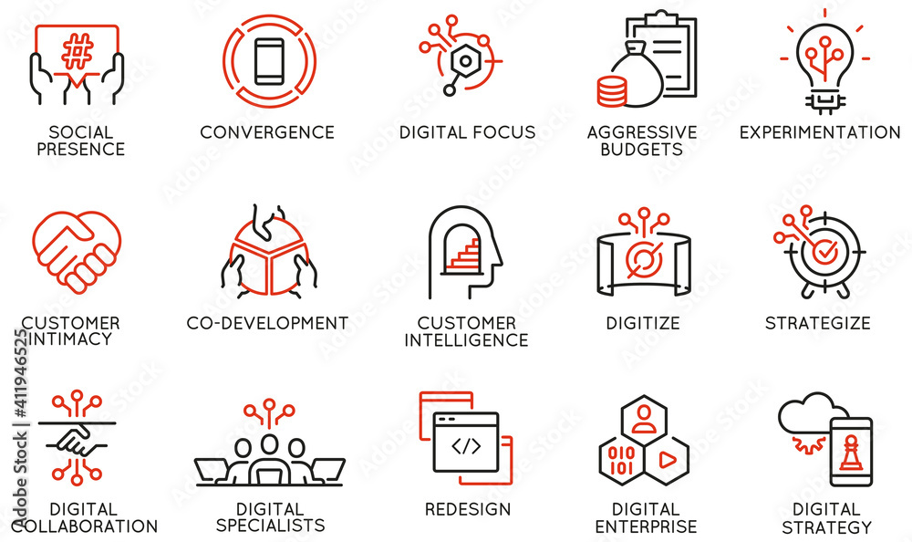 Vector Set of Linear Icons Related to Business Process Automation ...