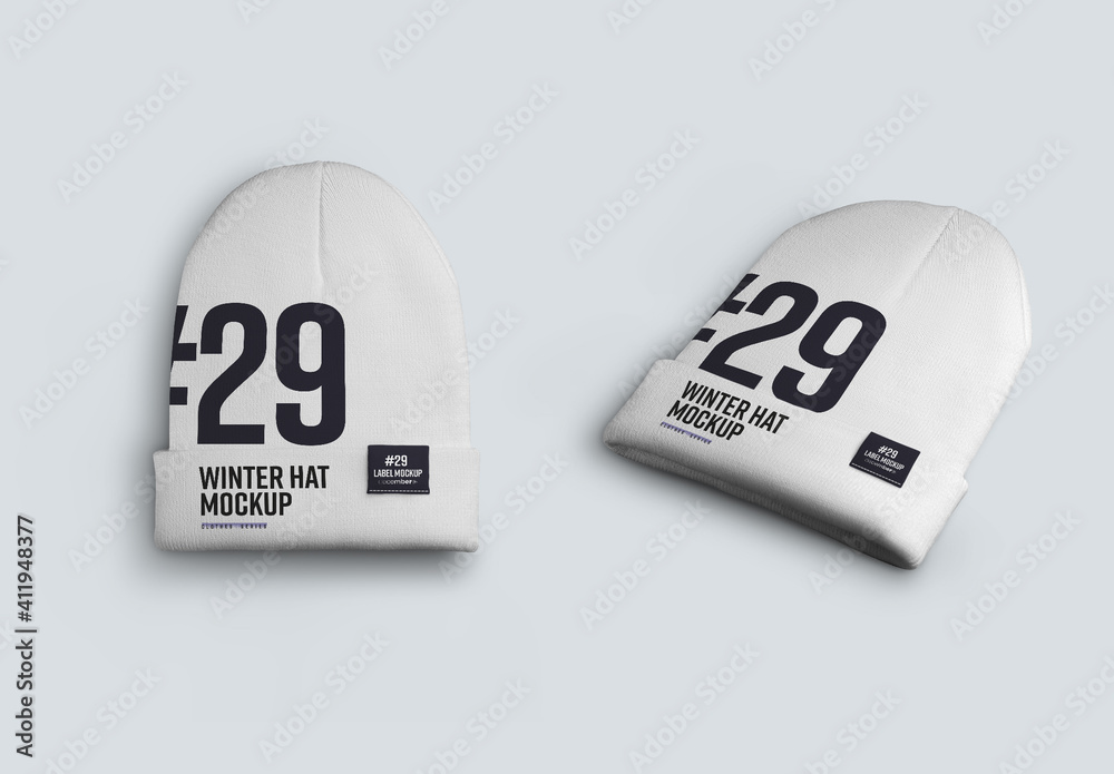 2 Winter Beanie Hat Mockups with Medium Lapel Stock Template | Adobe Stock