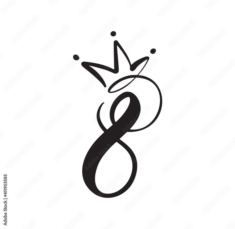 Number 8 with crown. Eight logo of March. For congratulation ...