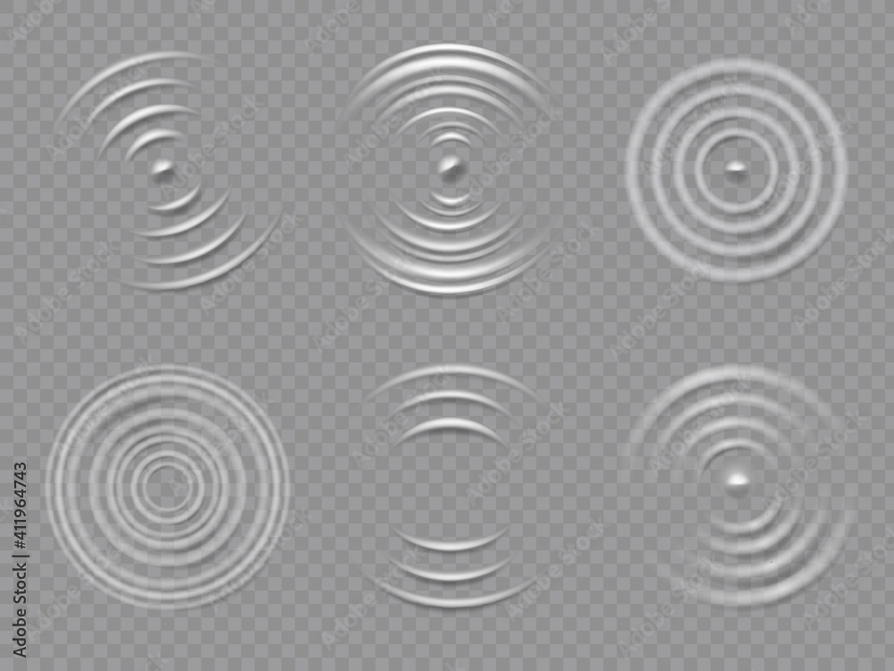 Ripples top view. Realistic water concentric circles and liquid ...